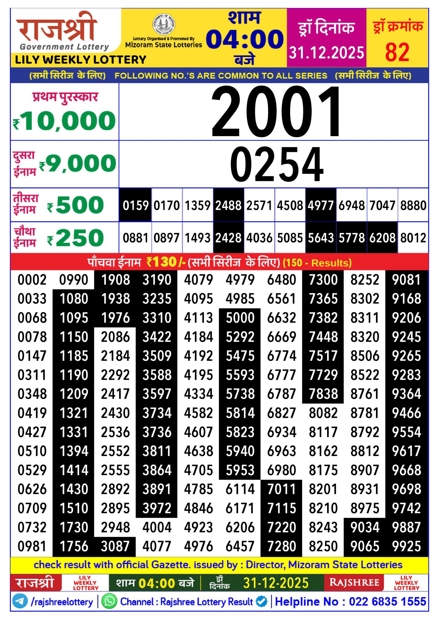 Rajshree Lily lottery 04:00 PM 31.12.2025 – Prince Lottery Sangrur ...